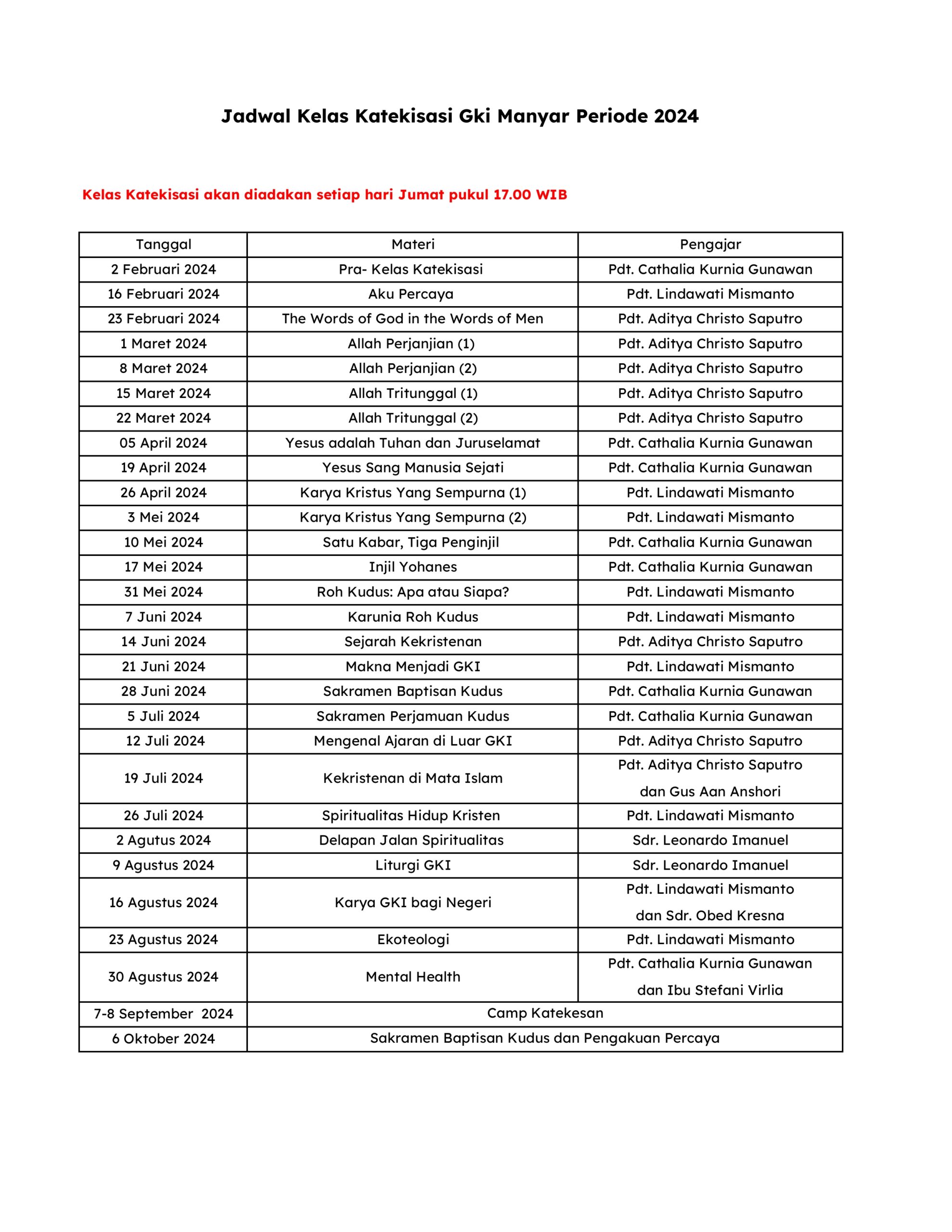 Kelas Katekisasi Terbuka GKI Manyar 2024 – Gereja Kristen Indonesia ...